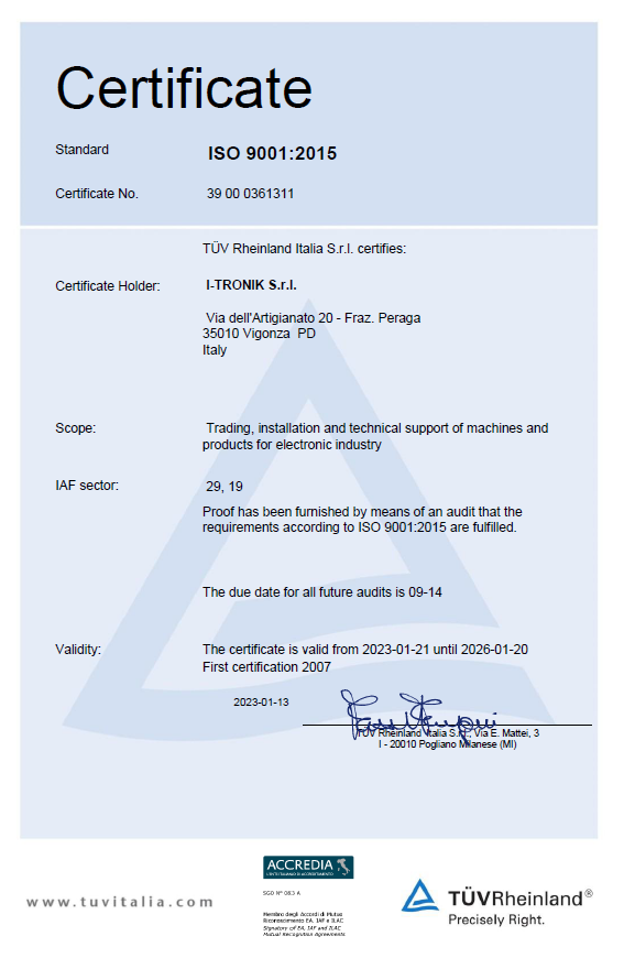 I-tronik - Certificazione ISO 9001